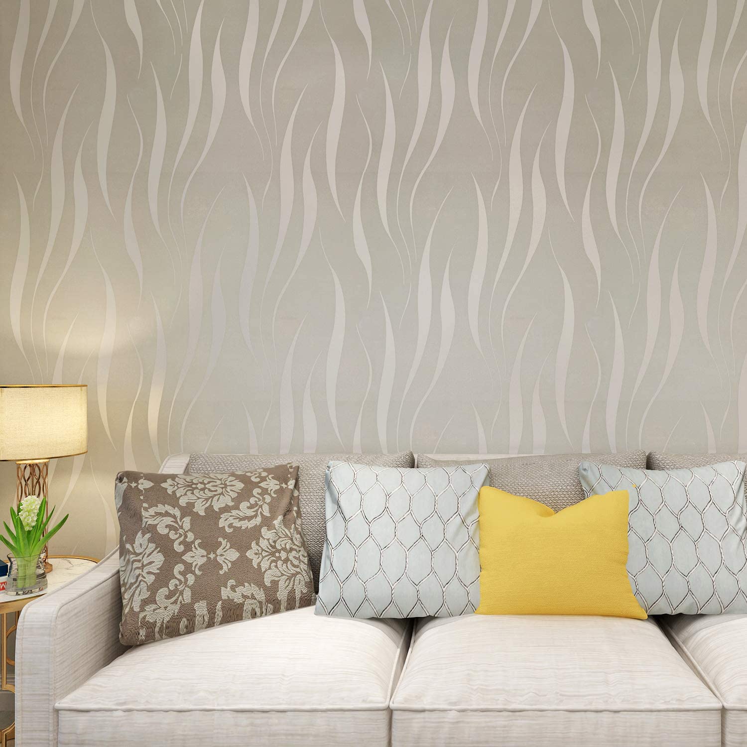 Hanmero Water Plant Pattern 3D Flocking Embossed Wallpaper Silver ...