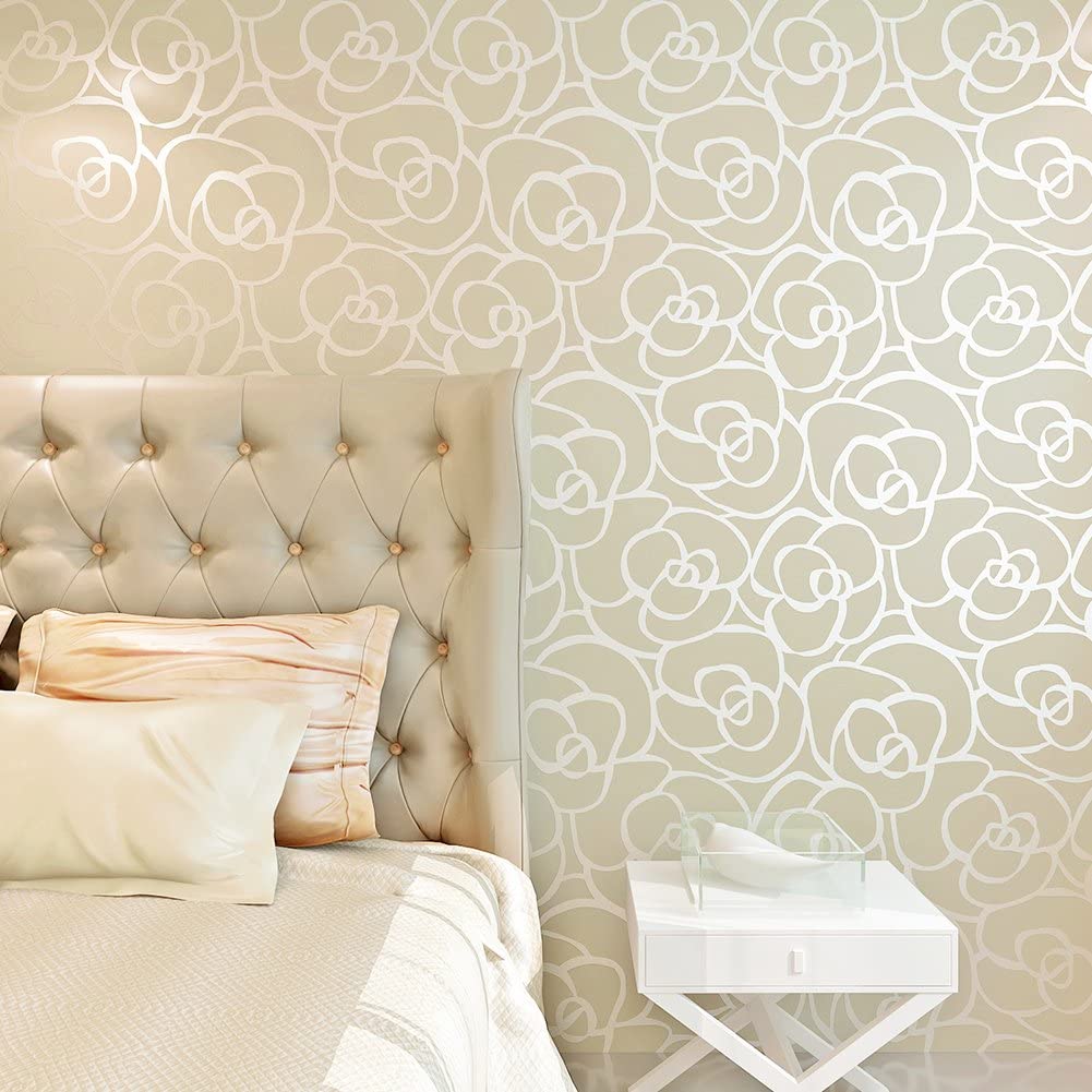 Hanmero Romantic Rose 3D Flower Pattern Embossed Flocking Wallpaper ...