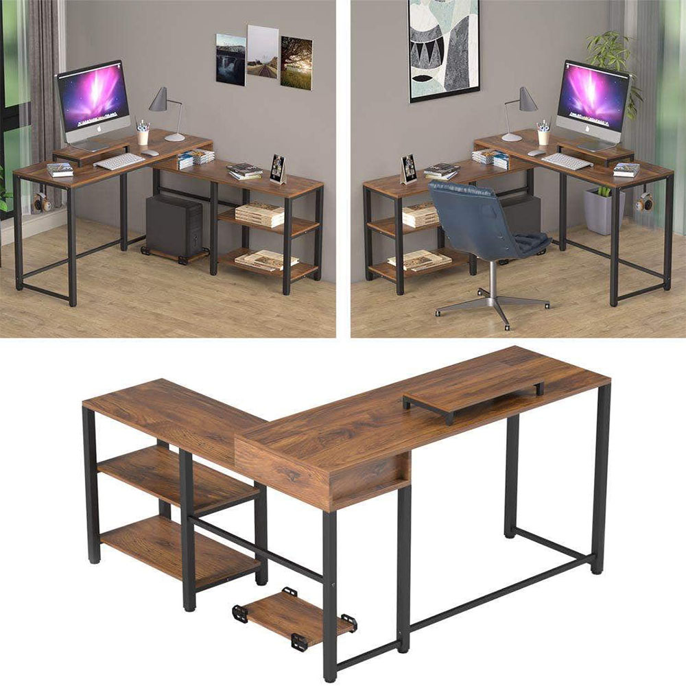 L Shaped Computer Desk with Storage Shelves - Homesbrand
